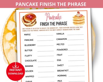 Pancake Finish the Phrase Game,pancake Trivia,pancake Party Game ...