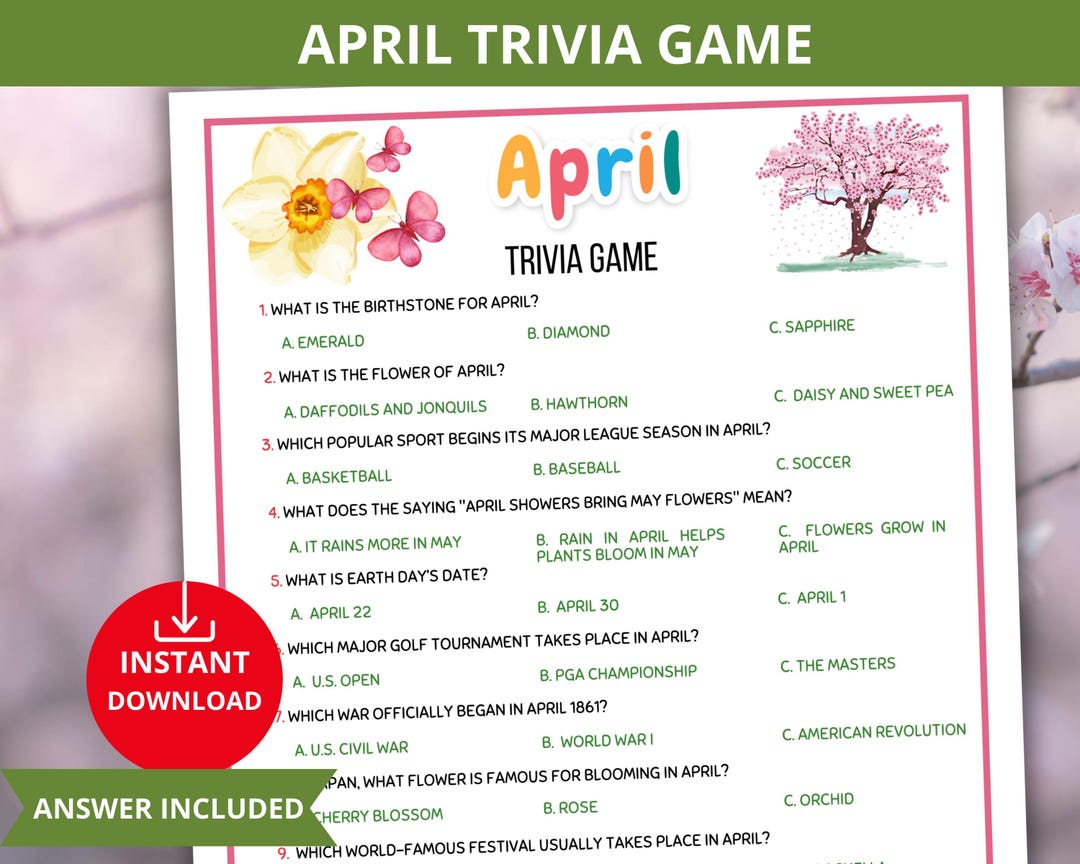 April Trivia Games,monthly Trivia Quiz,spring Party Games,april Games ...