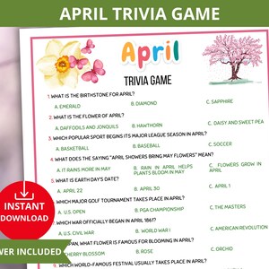 April Trivia Games,monthly Trivia Quiz,spring Party Games,april Games ...