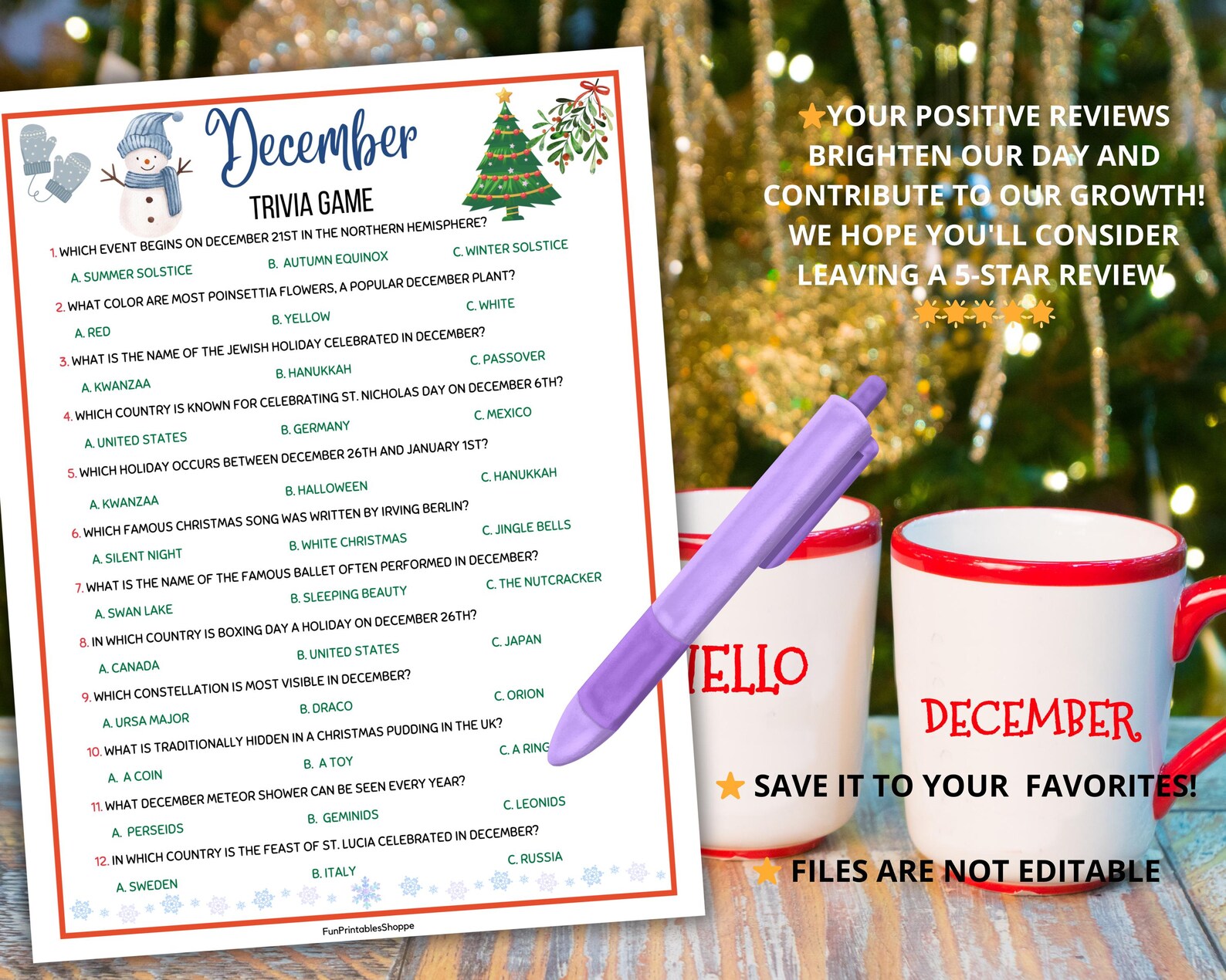 December Trivia Game,winter Holiday Game,december Quiz,winter Season ...