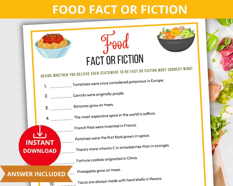 Food Fact or Fiction,food Trivia Game,food Quiz,food True or False ...