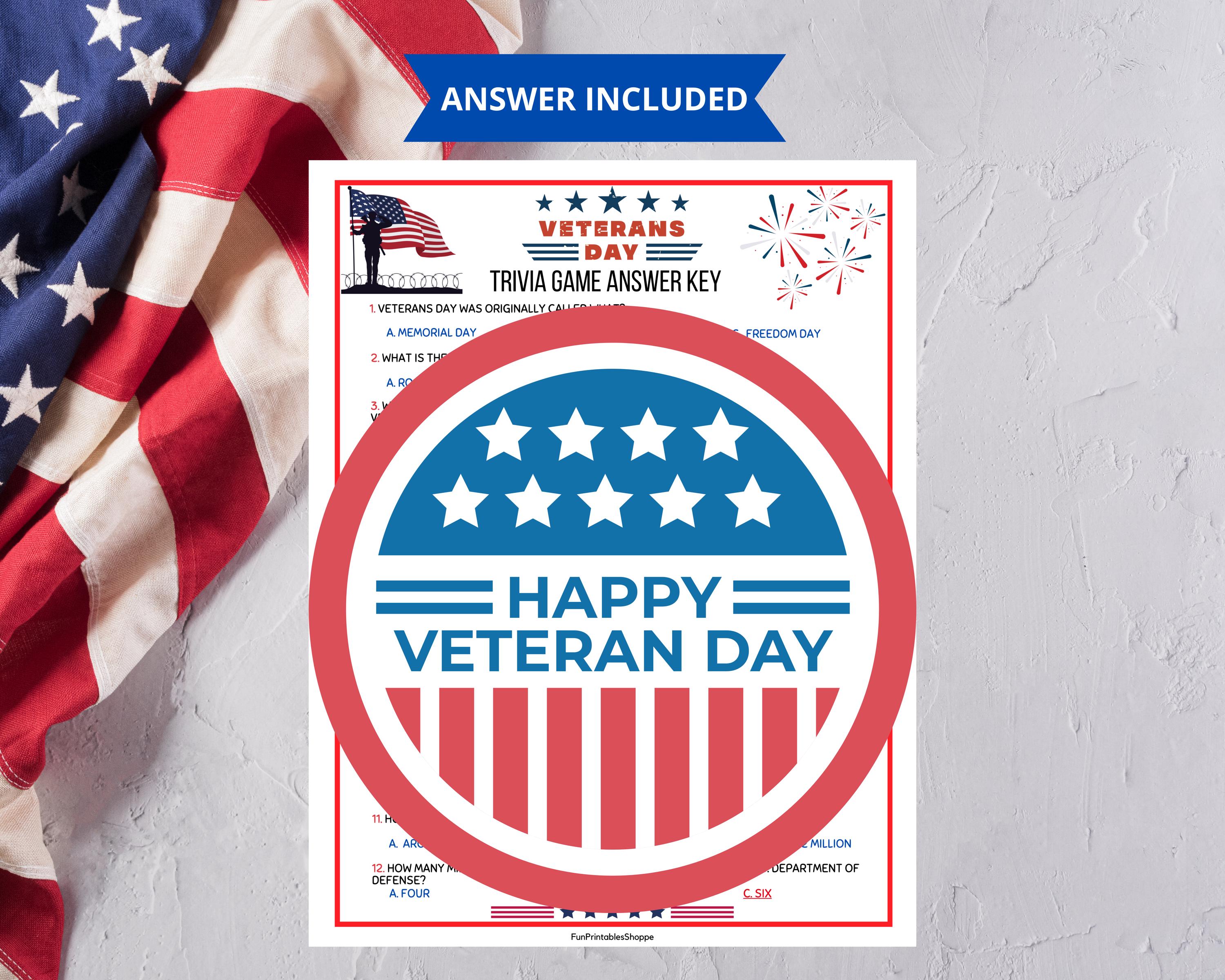 Veterans Day Trivia Game,veterans Day Quiz,patriotic Games,veterans Day ...