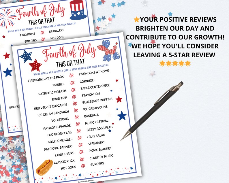 4th of July This or That,independence Day Game,fourth of July This or ...