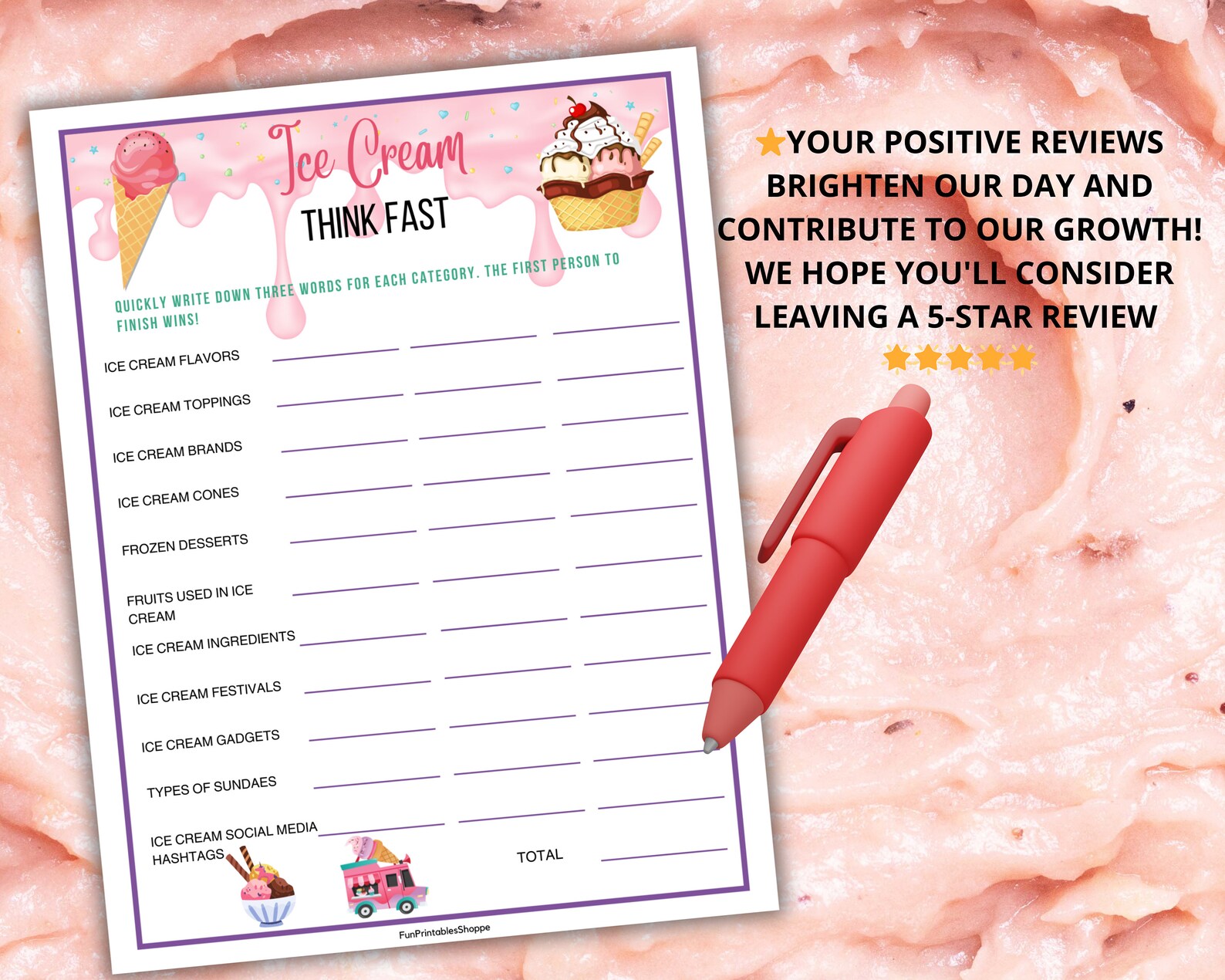 Ice Cream Quick Think,ice Cream Think Fast,ice Cream Party Game,ice ...