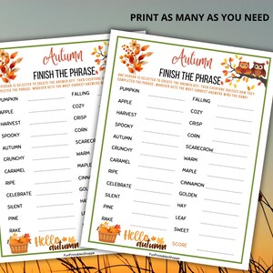 Fall Finish the Phrase,autumn Party,fall Activities,fun Harvest Game ...