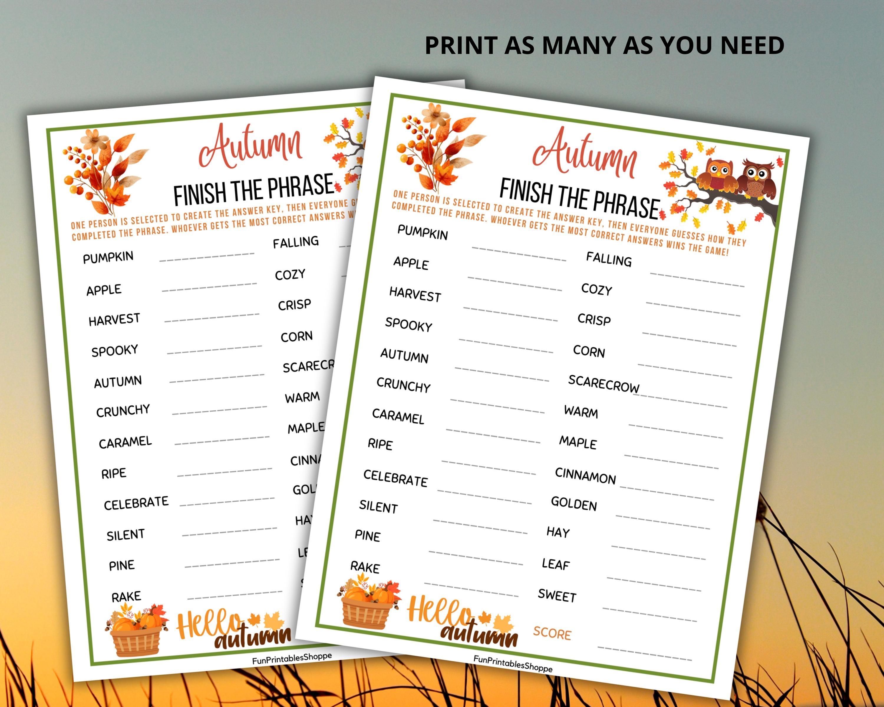 Fall Finish the Phrase,autumn Party,fall Activities,fun Harvest Game ...
