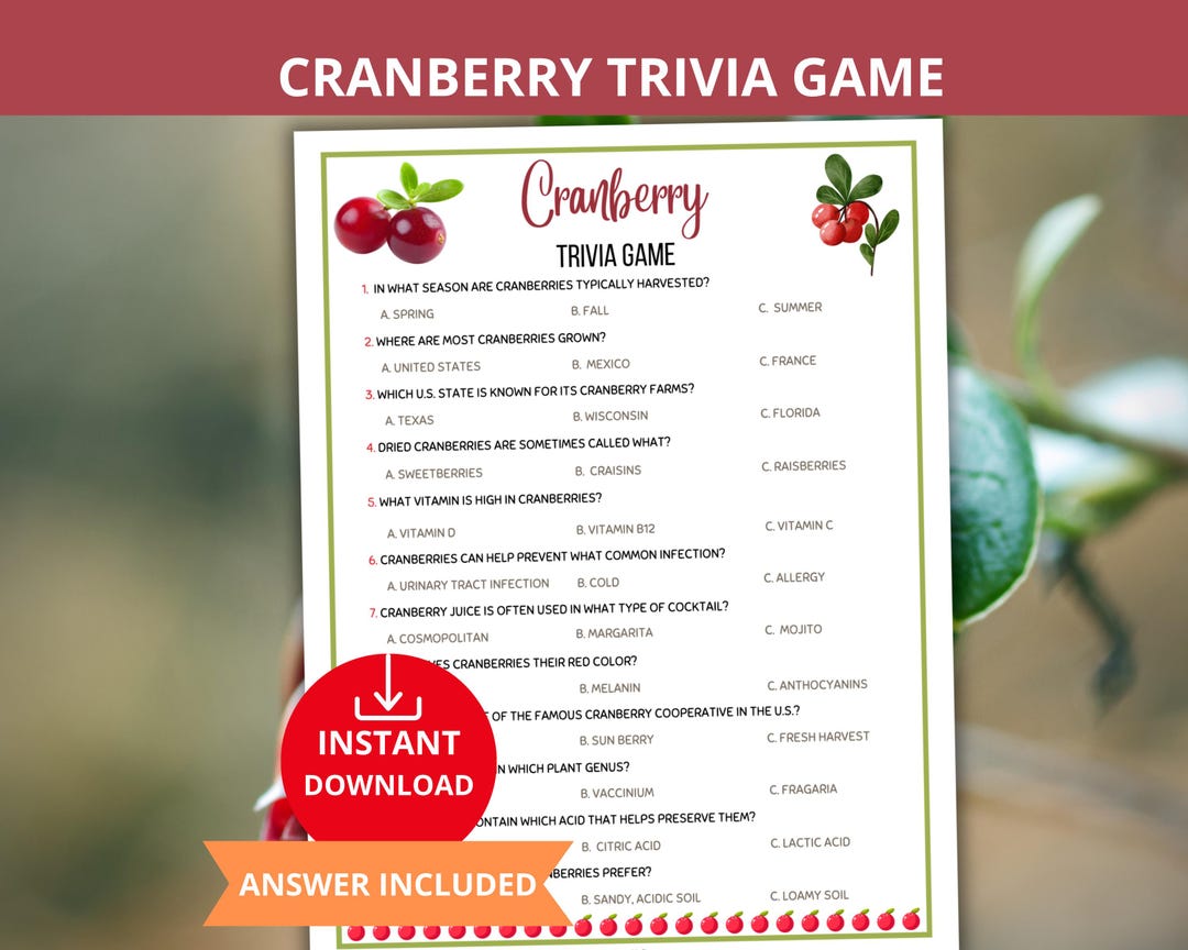 Cranberry Trivia,thanksgiving Trivia,fall Quiz Trivia,autumn Activity ...
