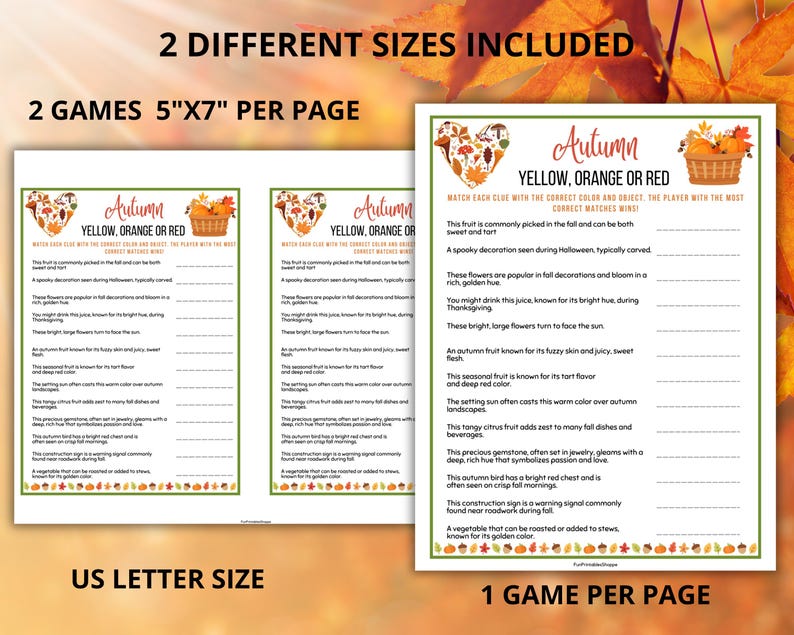 Fun Fall Activity,autumn Party Game,autumn Trivia,fall Festival Game ...