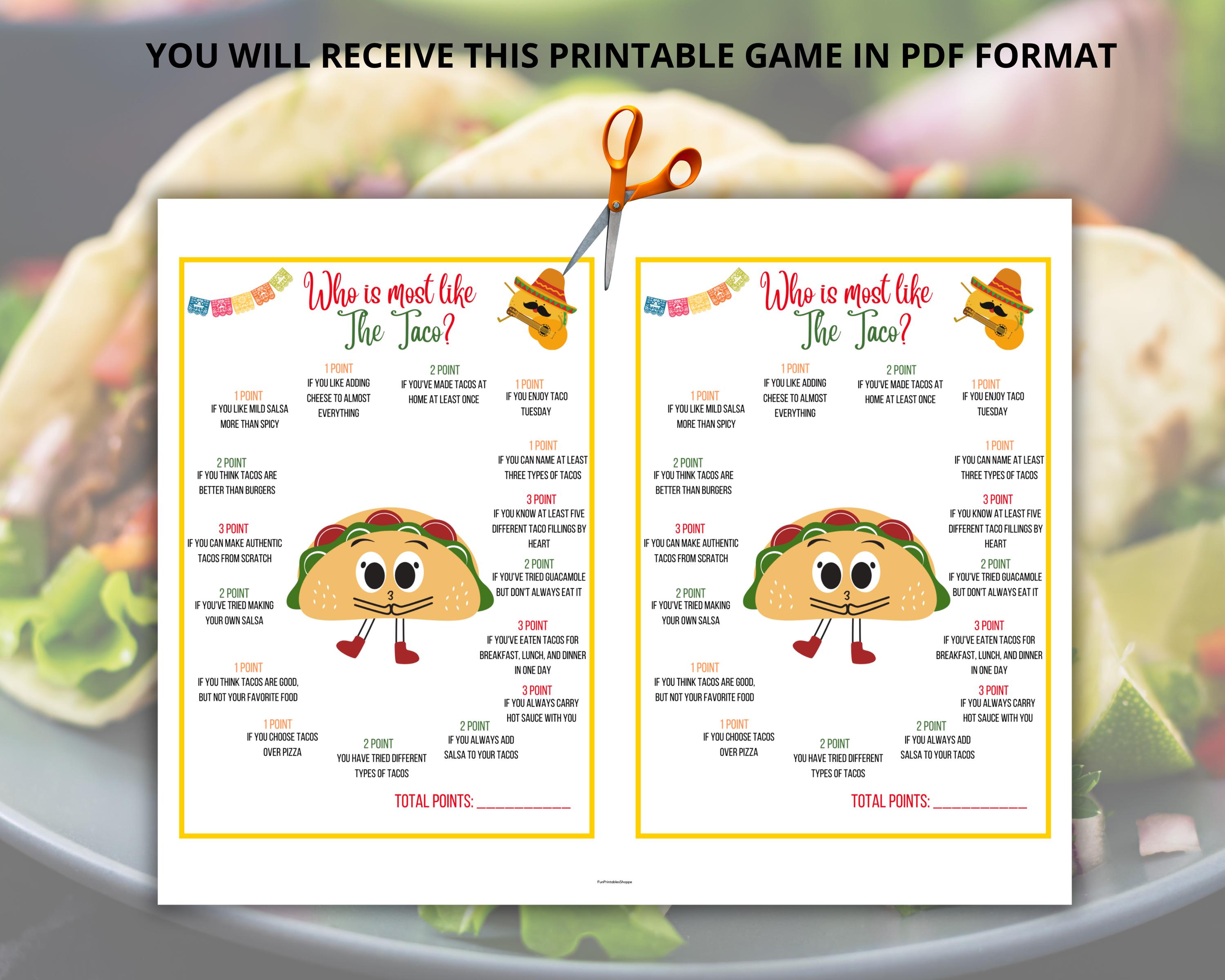 Who is Most Like the Taco,mexican Party Game,taco Tuesday Game,taco ...