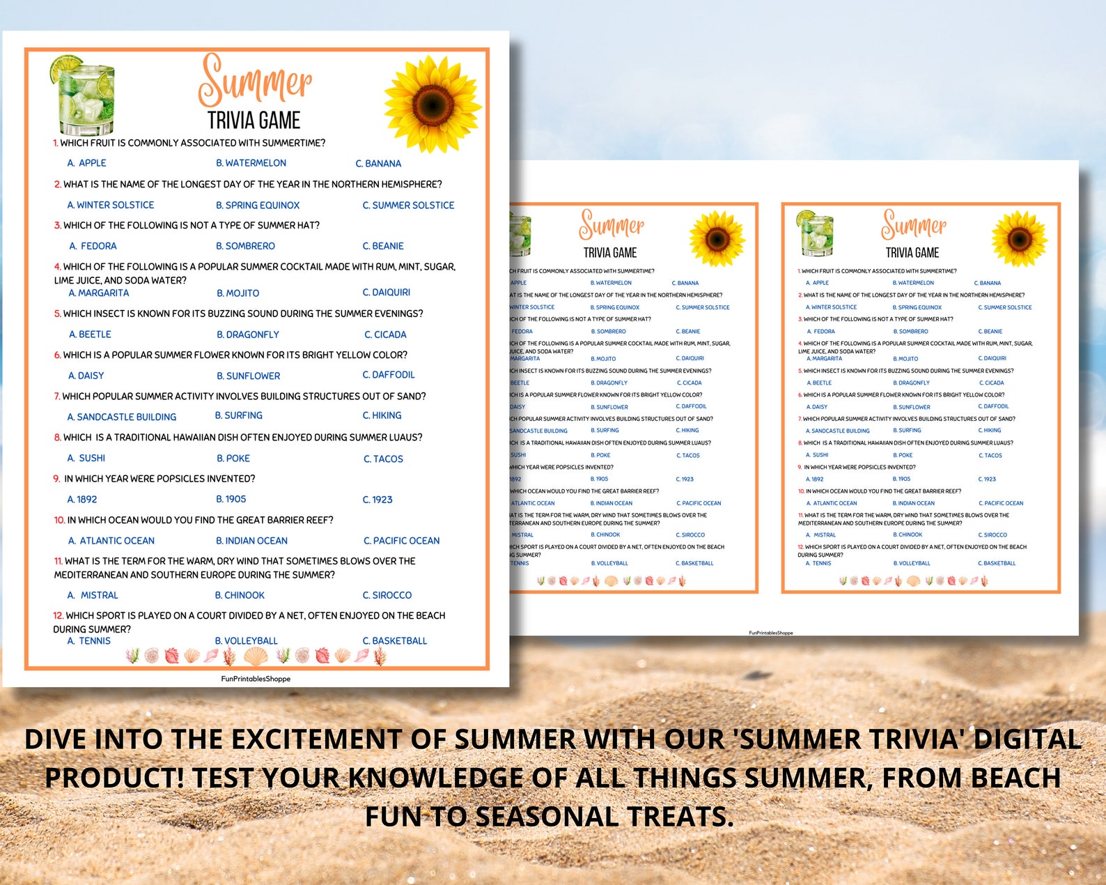 Summer Trivia Game,summer Office,summer Quiz,summertime Game,pool Party ...