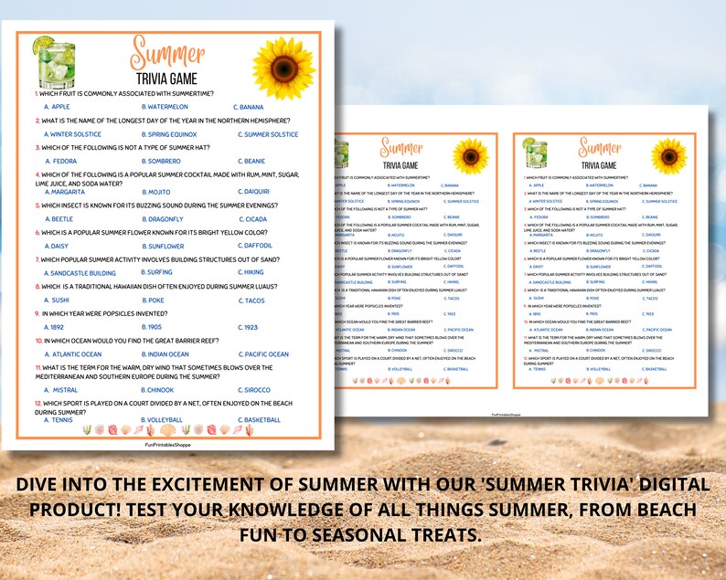Summer Trivia Game,summer Office,summer Quiz,summertime Game,pool Party ...