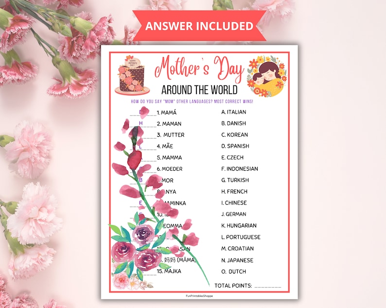 Mother's Day Around the World Game,mom Day Printable Games,family Games ...