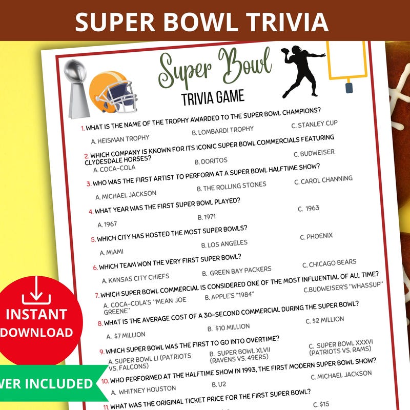 Super Bowl Trivia Card - Etsy