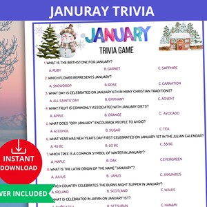 January Trivia Game,winter Trivia,month Trivia,january Quiz,holiday ...