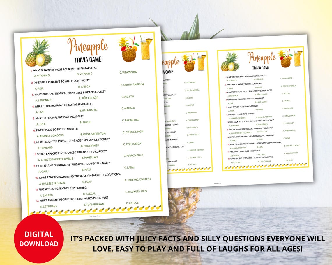 Pineapple Trivia Game,hawaiian Party Game,luau Birthday,tropical Game ...
