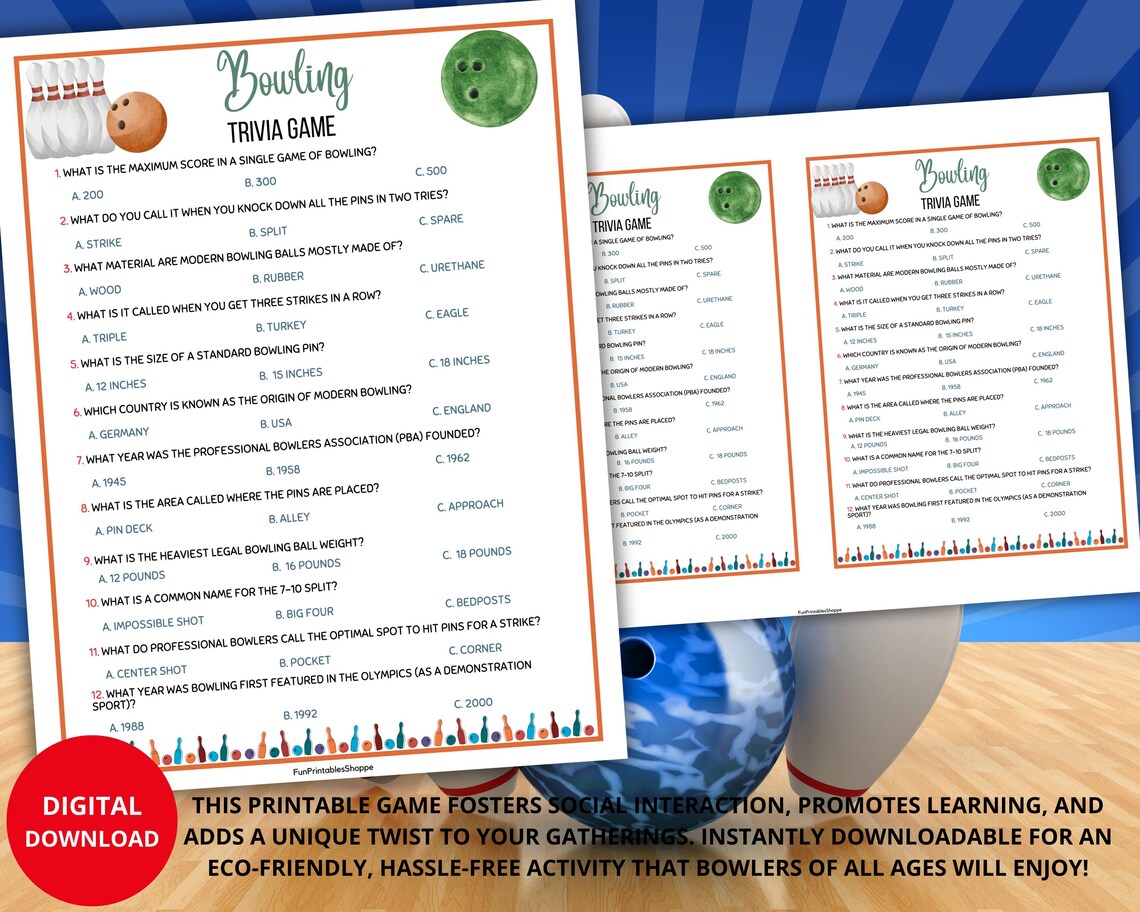 Bowling Trivia Game,sports Trivia,bowling Party,sports Quiz,bowling ...
