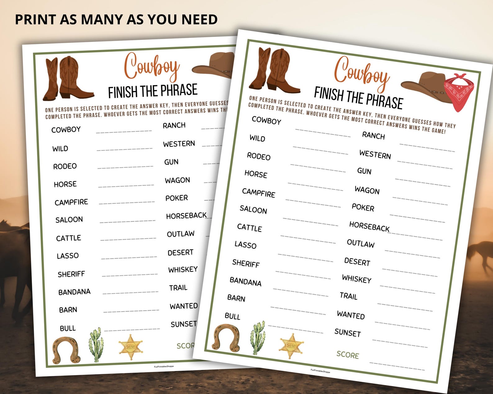 Cowboy Finish the Phrase,cowboy Trivia Quiz,western Party Game,cowboy ...