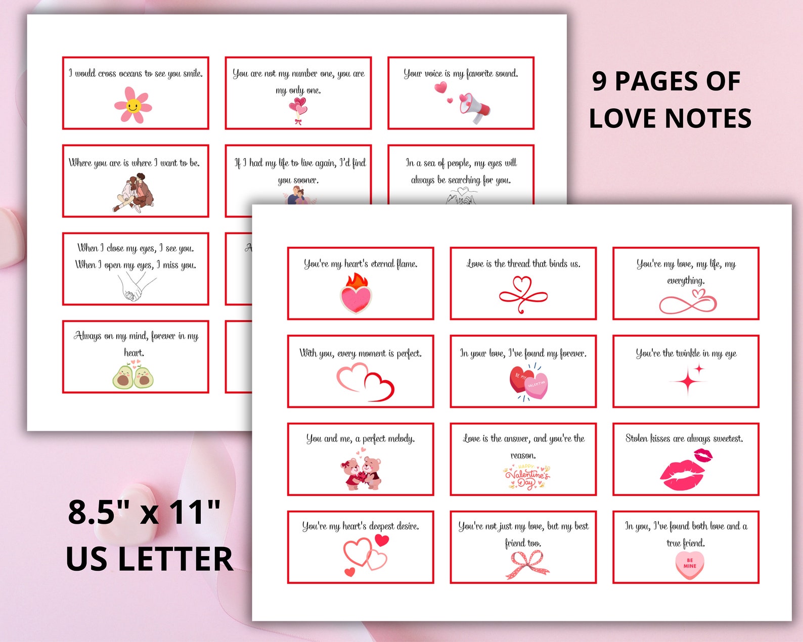 Printable Love Notes, Reasons I Love You, Love Note Box, Romantic Mini ...