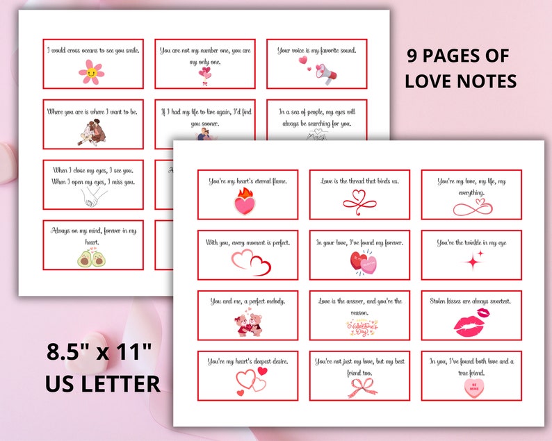 Printable Love Notes, Reasons I Love You, Love Note Box, Romantic Mini ...