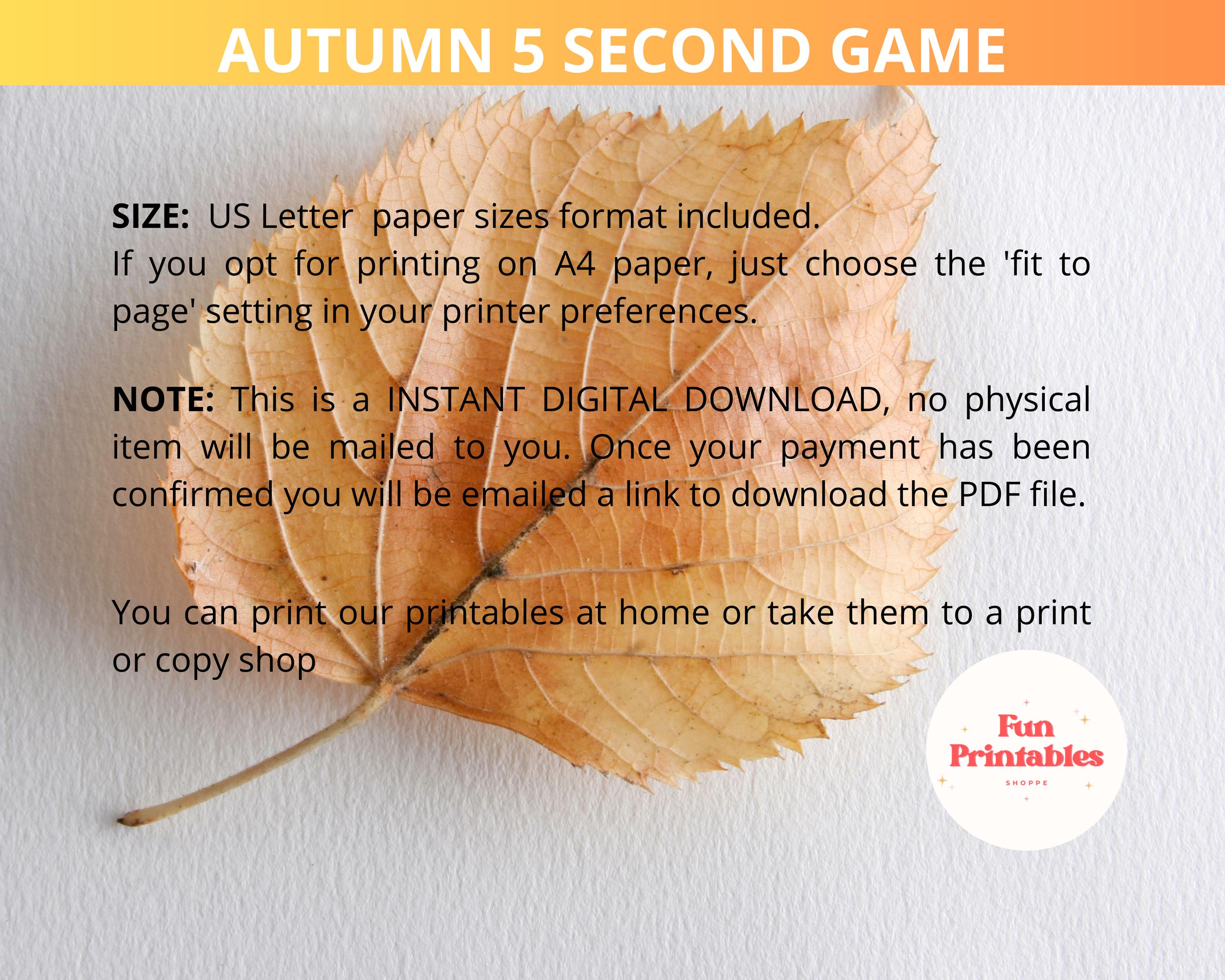 5 Second Autumn Game,5 Second Game Cards,friendsgiving Game,fall 5 ...