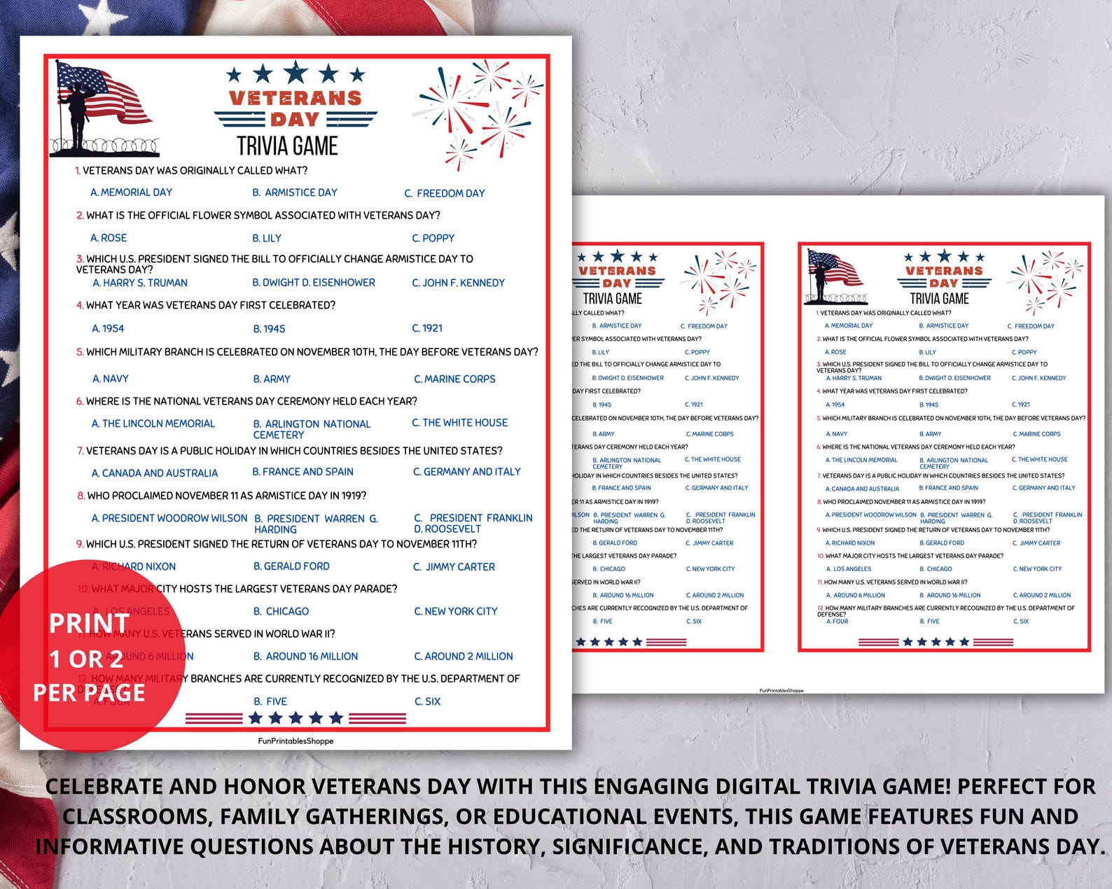 Veterans Day Trivia Game,veterans Day Quiz,patriotic Games,veterans Day ...