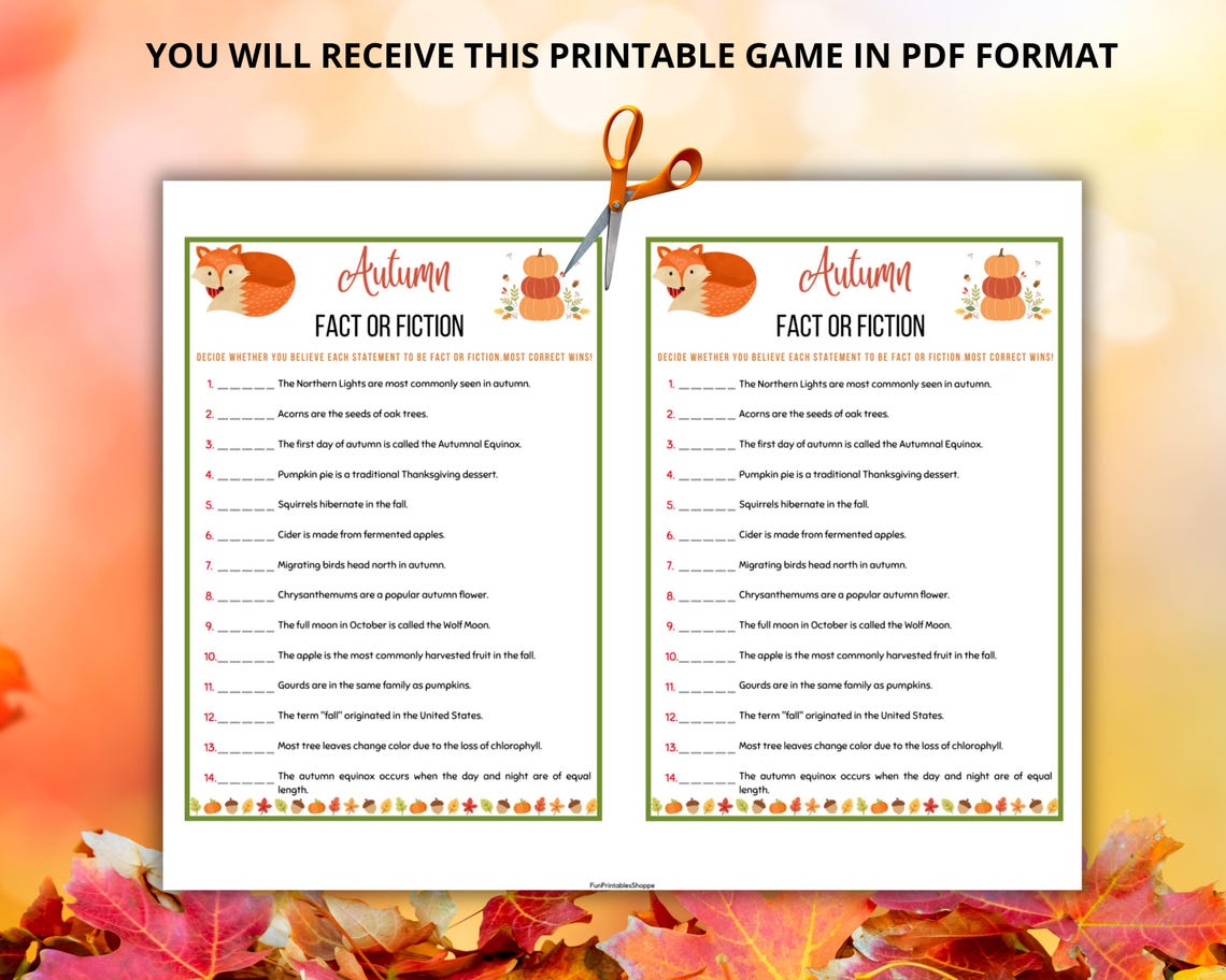 Autumn Fact or Fiction,fall Trivia,fall Trivia Question,autumn Quiz,fun ...