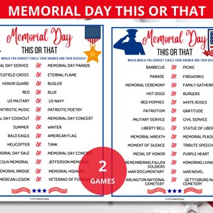 Memorial Day This or That,memorial Day Trivia,patriotic Game,memorial ...