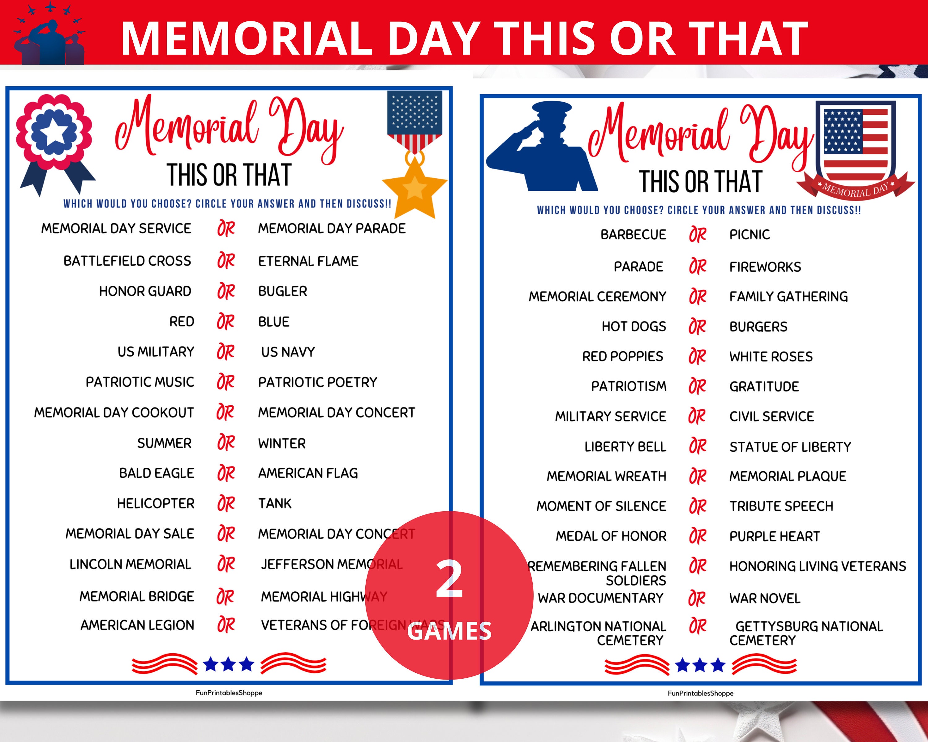Memorial Day This or That,memorial Day Trivia,patriotic Game,memorial ...