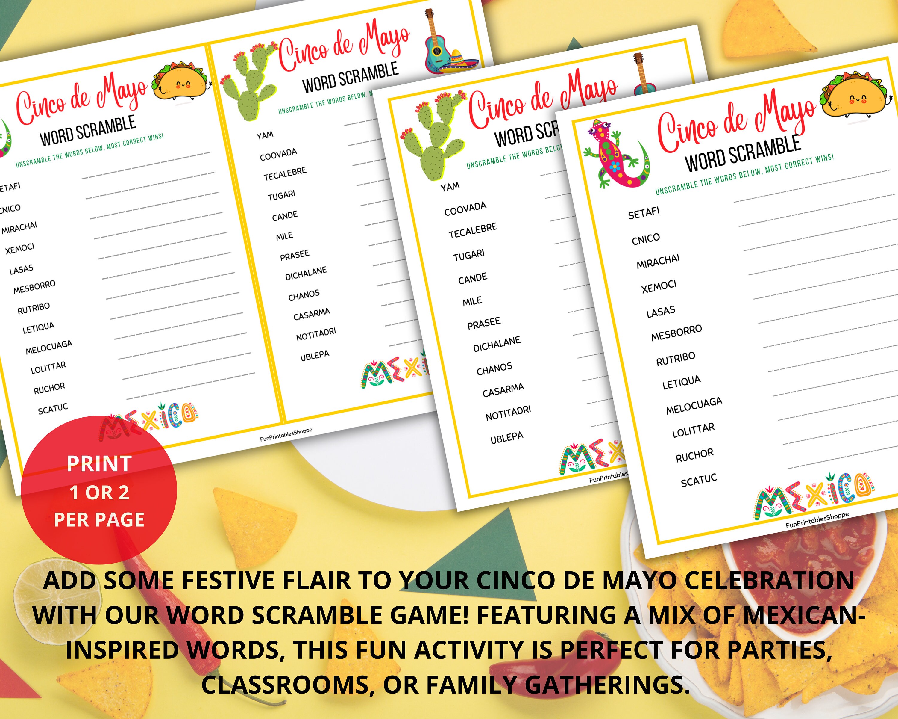 Cinco De Mayo Word Scramble Game, Word Game,mexican Party Games,cinco ...