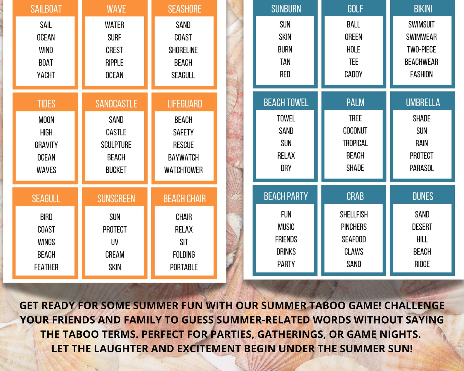 Summer Party Game,taboo Game,forbidden Words,taboo Word Game,pool Party ...