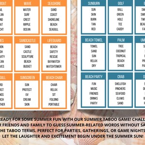 Summer Party Game,taboo Game,forbidden Words,taboo Word Game,pool Party ...