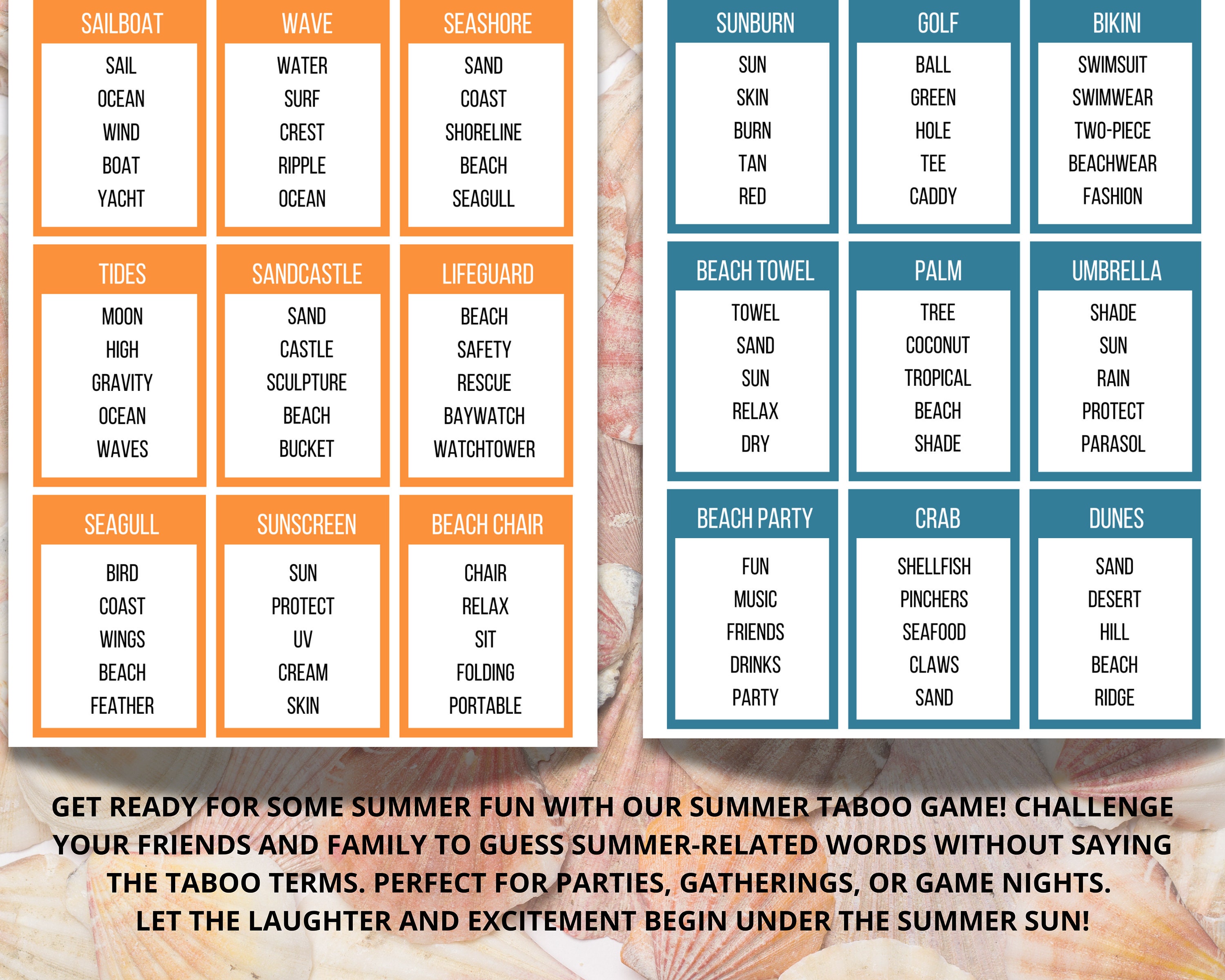 Summer Party Game,taboo Game,forbidden Words,taboo Word Game,pool Party ...