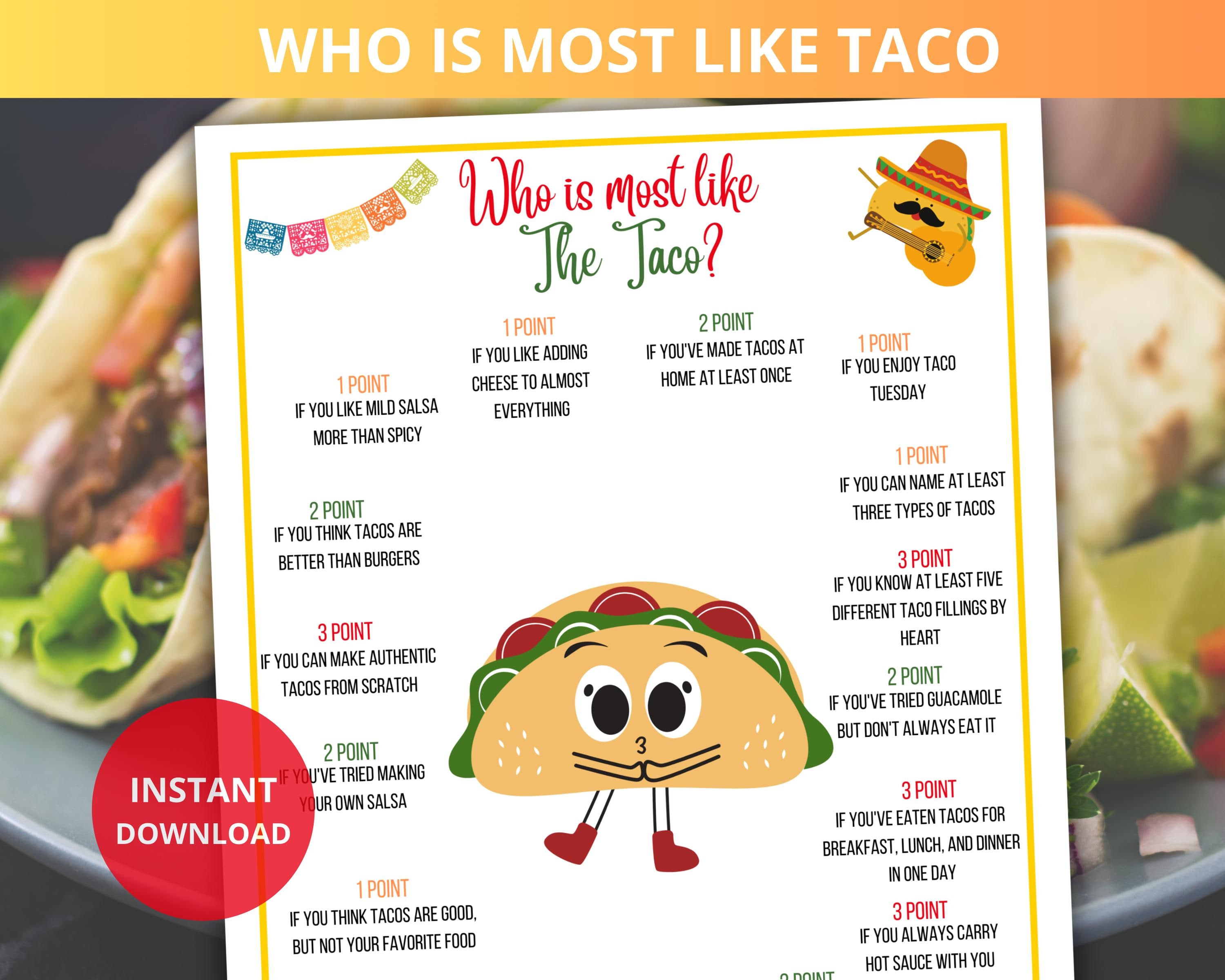 Who is Most Like the Taco,mexican Party Game,taco Tuesday Game,taco ...