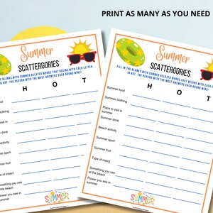Summer Scattergories Game,summer Family Reunion,summer Fun Game,summer ...