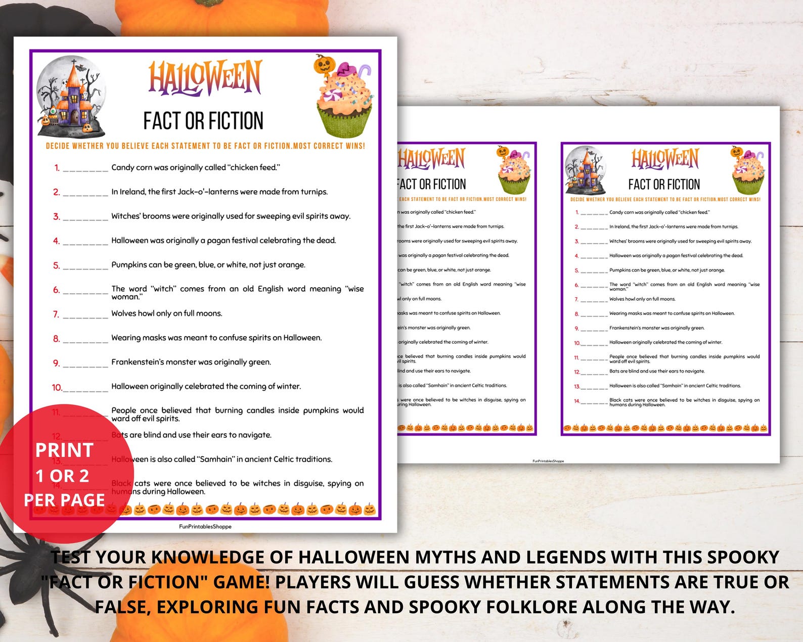 Halloween Fact or Fiction,halloween True or False,halloween Party Game ...