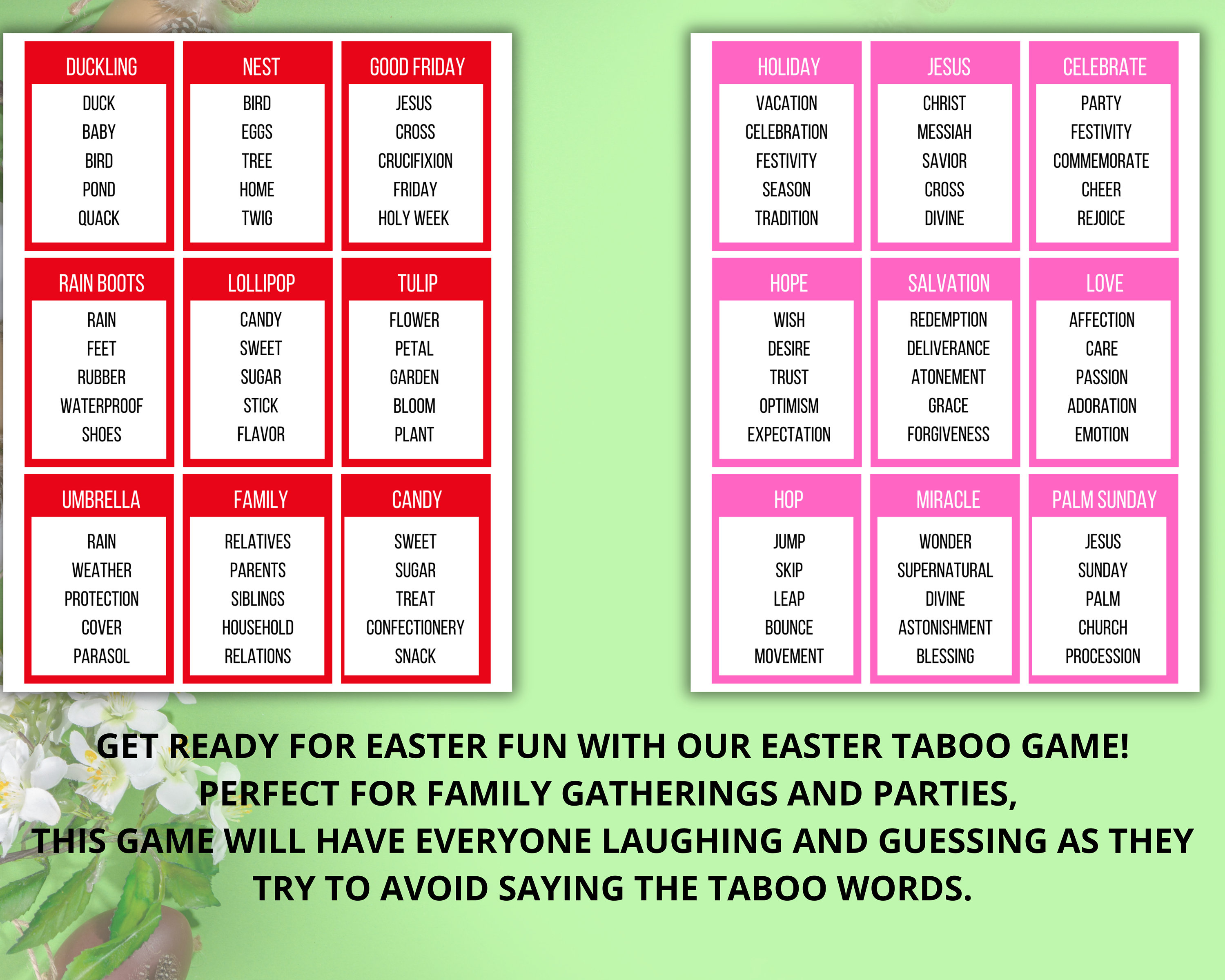 Easter Taboo Cards,easter Party Game,easter Activity,easter Taboo Word ...