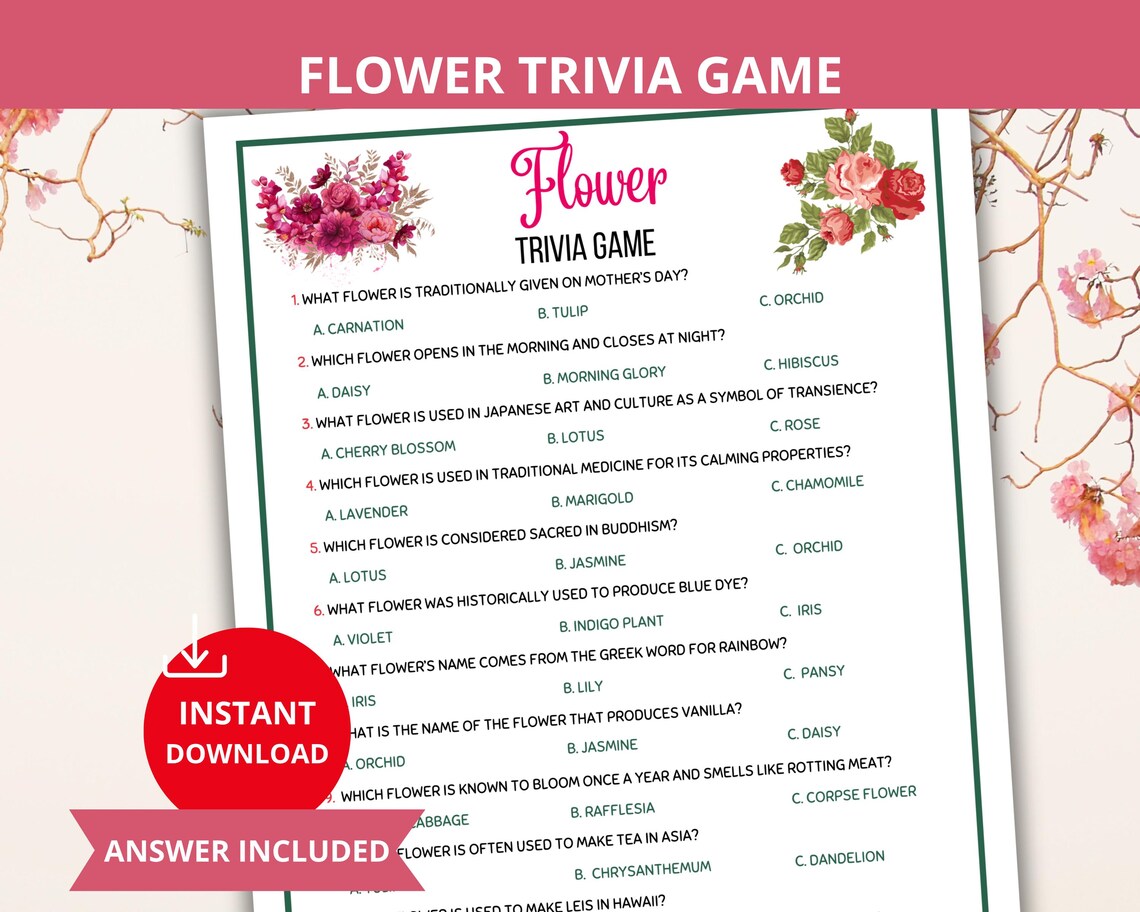 Flower Trivia,spring Trivia,flower Quiz,spring Quiz,flower Party Trivia ...