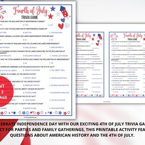 4th of July Trivia Game,july Trivia,summer Trivia Quiz,fourth or July ...