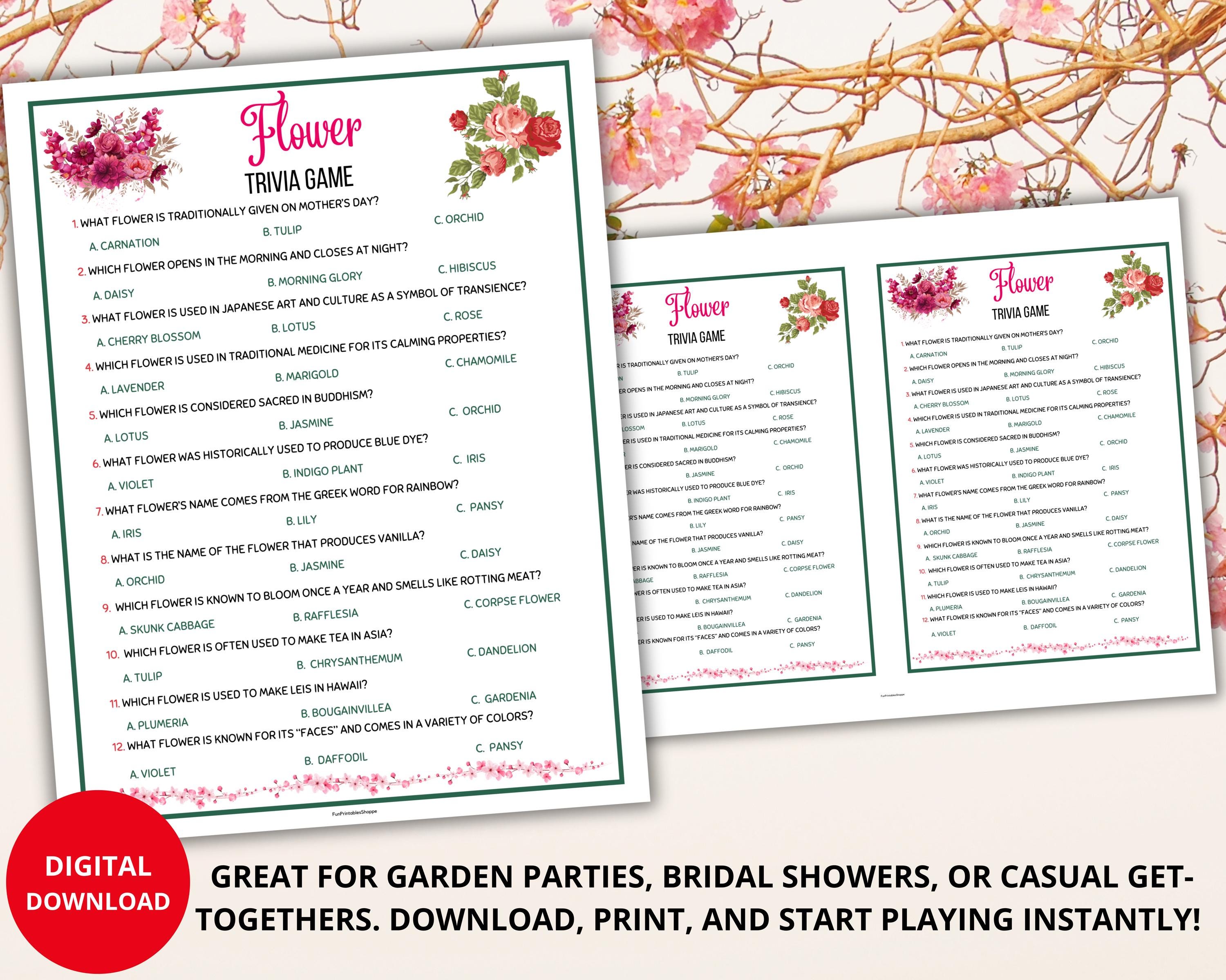 Flower Trivia,spring Trivia,flower Quiz,spring Quiz,flower Party Trivia ...