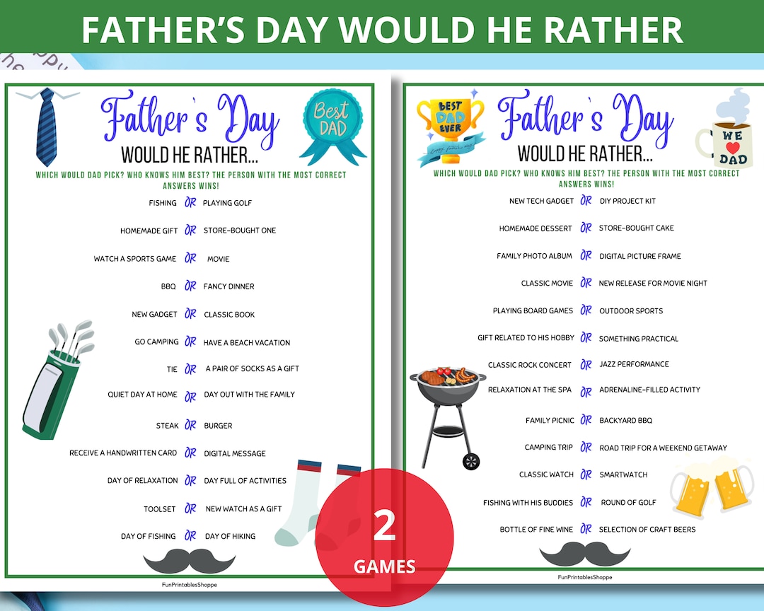 Father's Day Would He Rather,father's Day Games,daddy Game,game for Dad ...