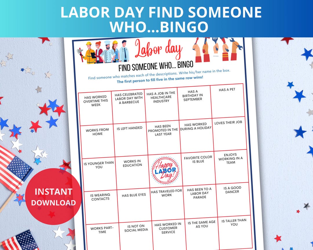 Labor Day Find the Guest Bingo,labor Day Activity,get to Know You Bingo ...