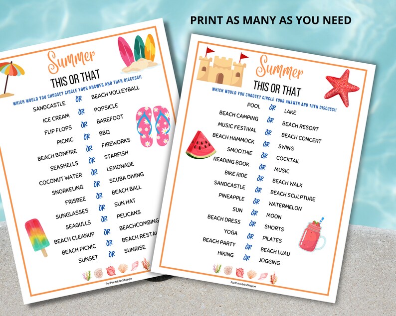 Summer This or That,pool Party Games,summer Games,would You Rather Game ...