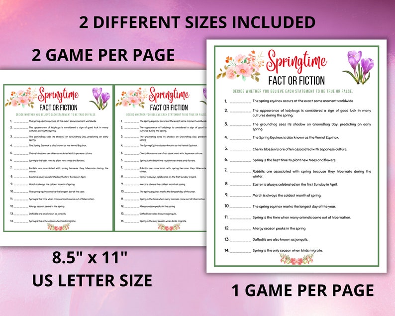 Spring Fact or Fiction,spring Trivia,spring Quiz ,spring True or False ...