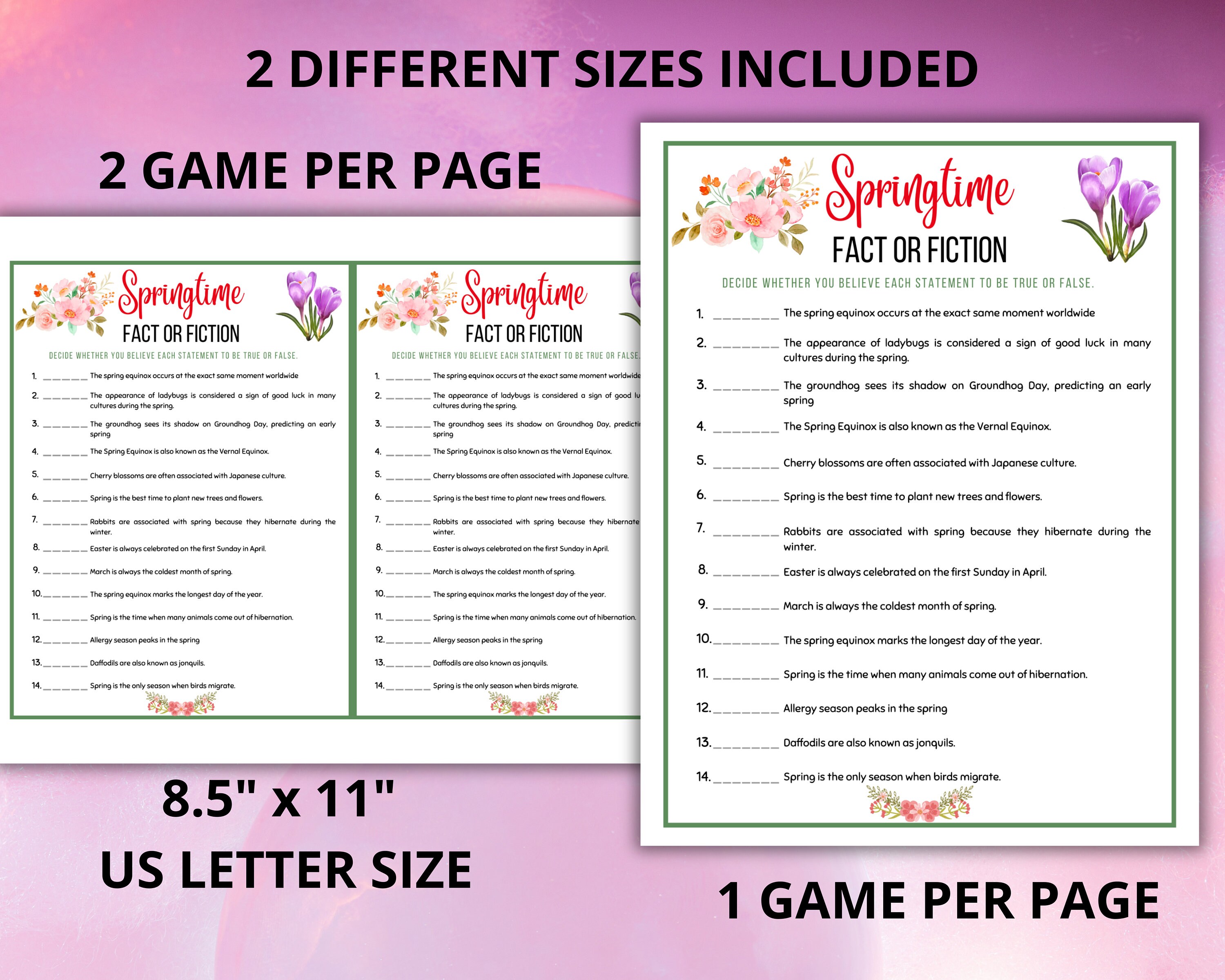 Spring Fact or Fiction,spring Trivia,spring Quiz ,spring True or False ...