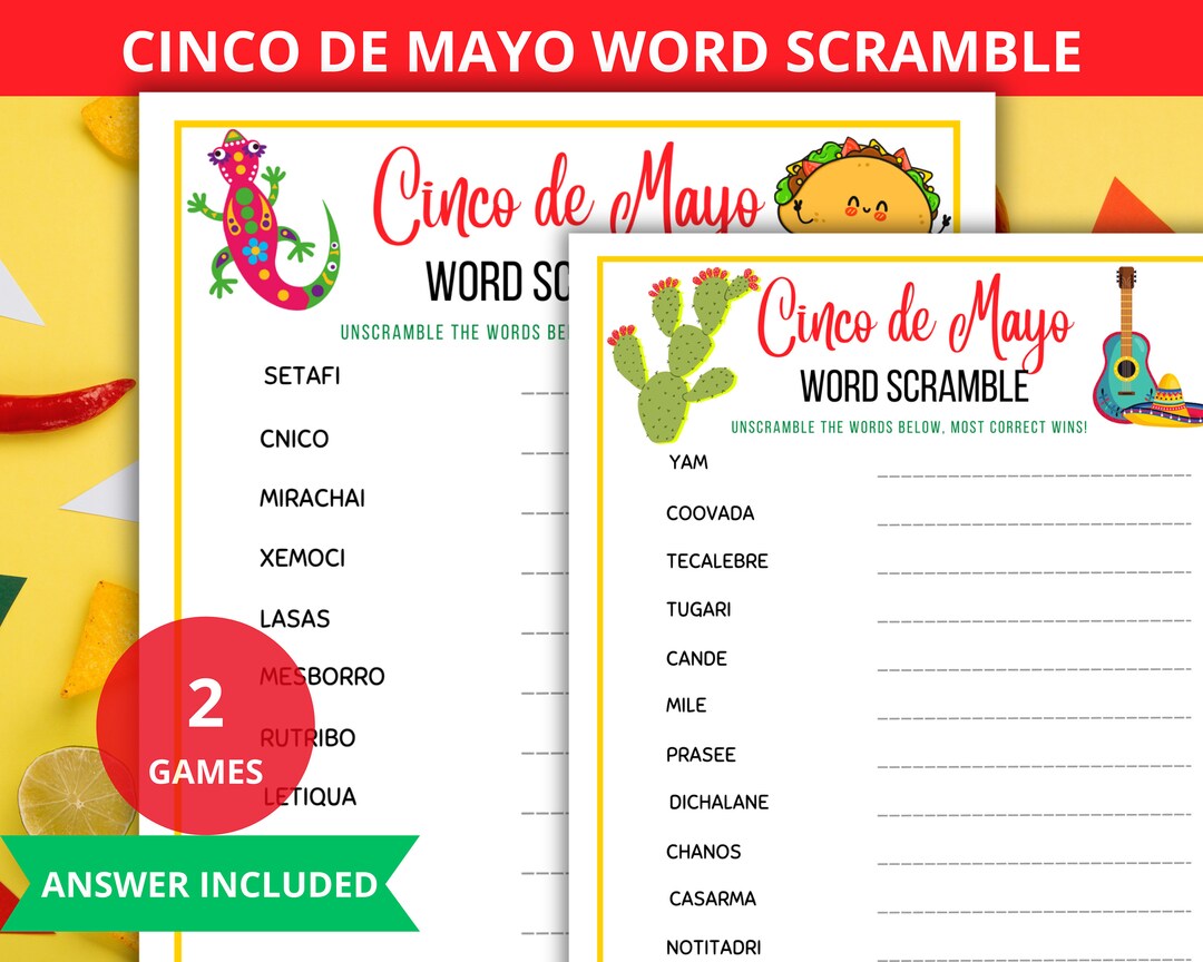 Cinco De Mayo Word Scramble Game, Word Game,mexican Party Games,cinco ...