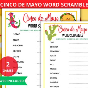 Cinco De Mayo Word Scramble Game, Word Game,mexican Party Games,cinco ...