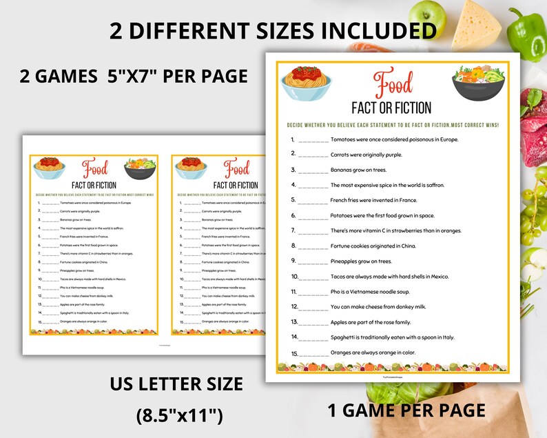 Food Fact or Fiction,food Trivia Game,food Quiz,food True or False ...