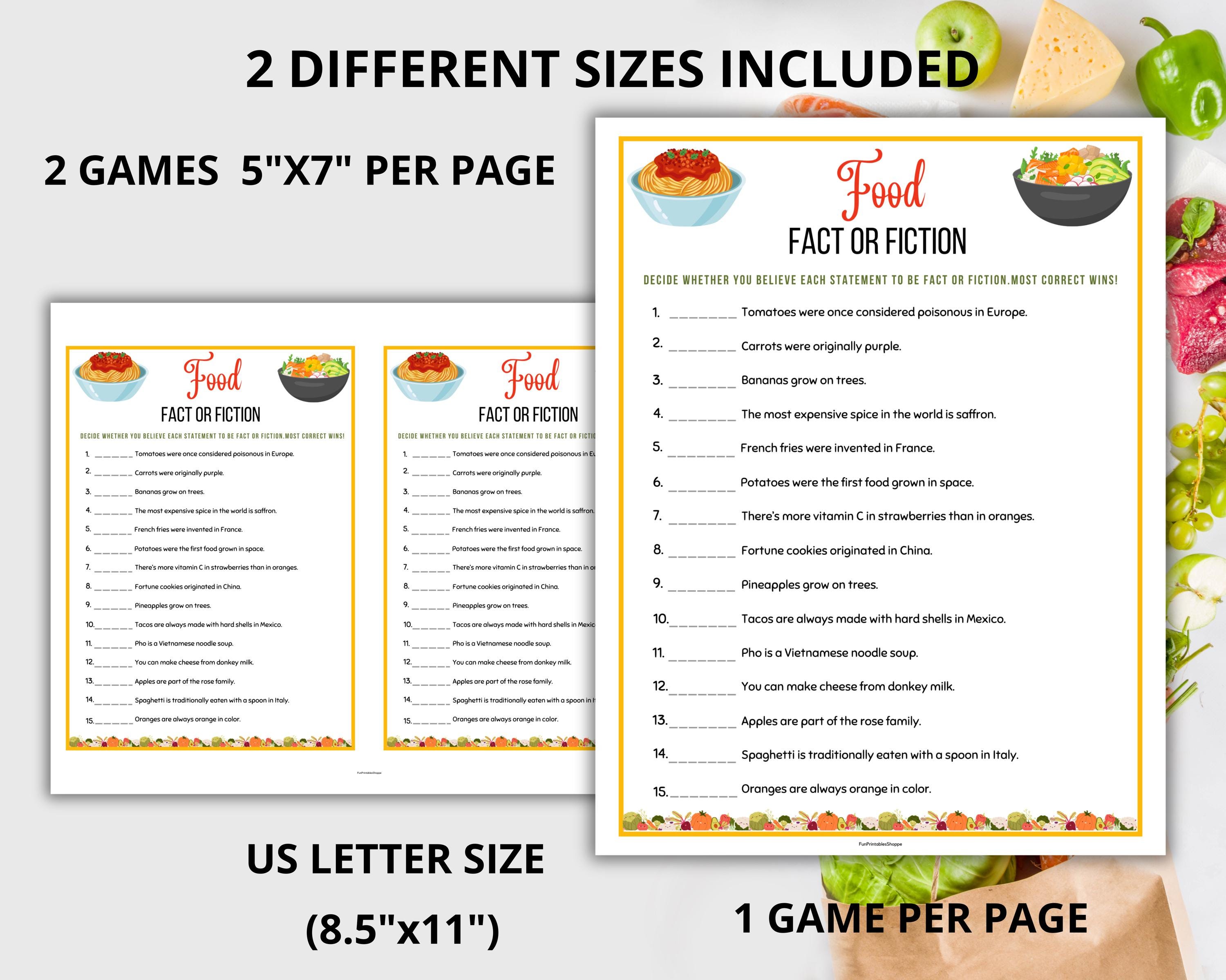 Food Fact or Fiction,food Trivia Game,food Quiz,food True or False ...