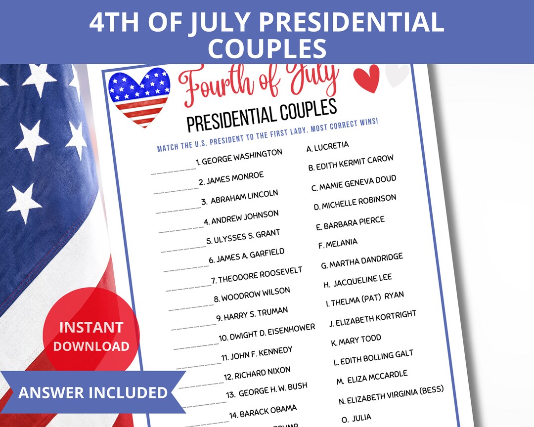 Presidential Couple Game,4th of July Game,patriotic Games,independence ...