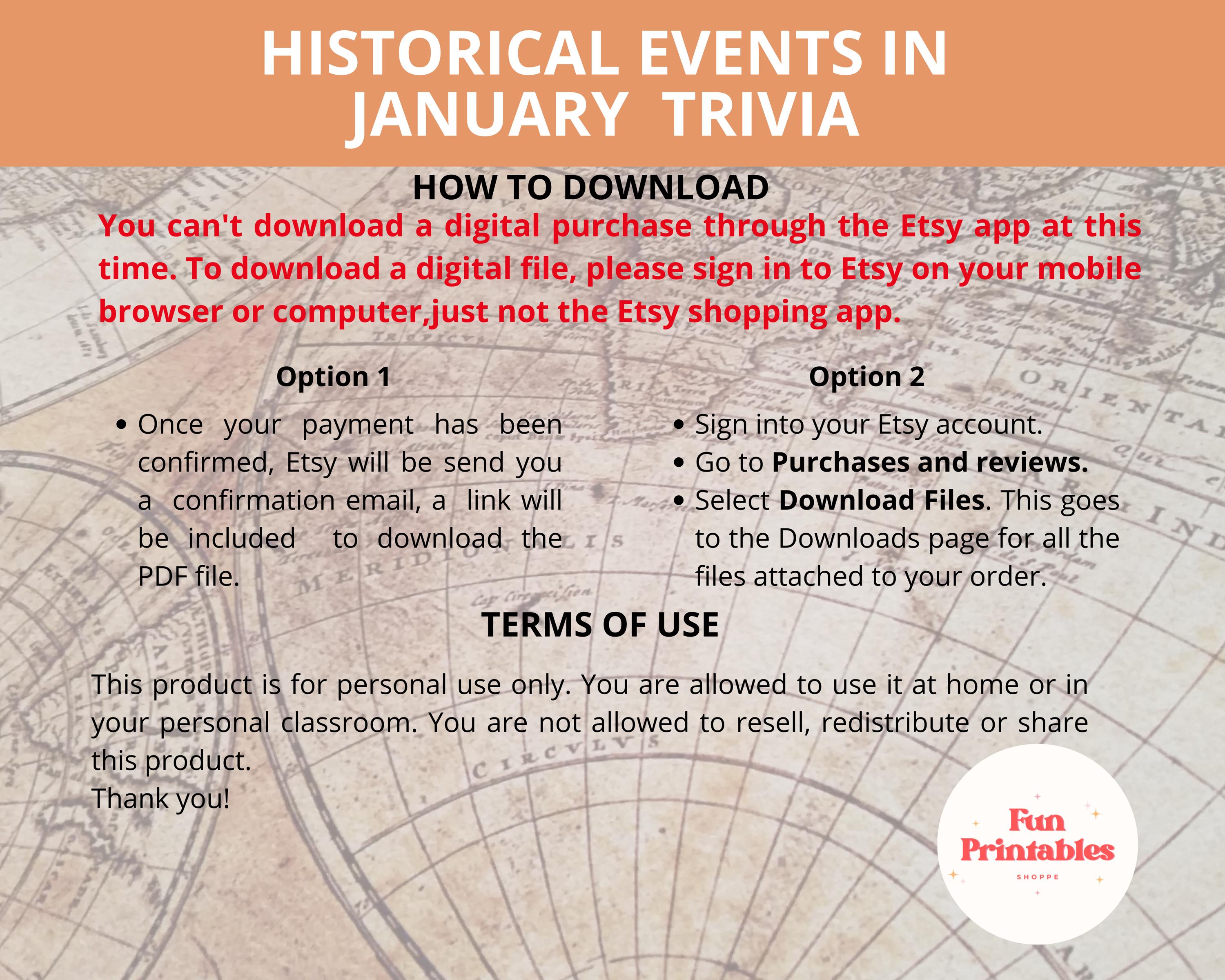 January Trivia Game,historical Events Quiz,fun History Activity,history ...